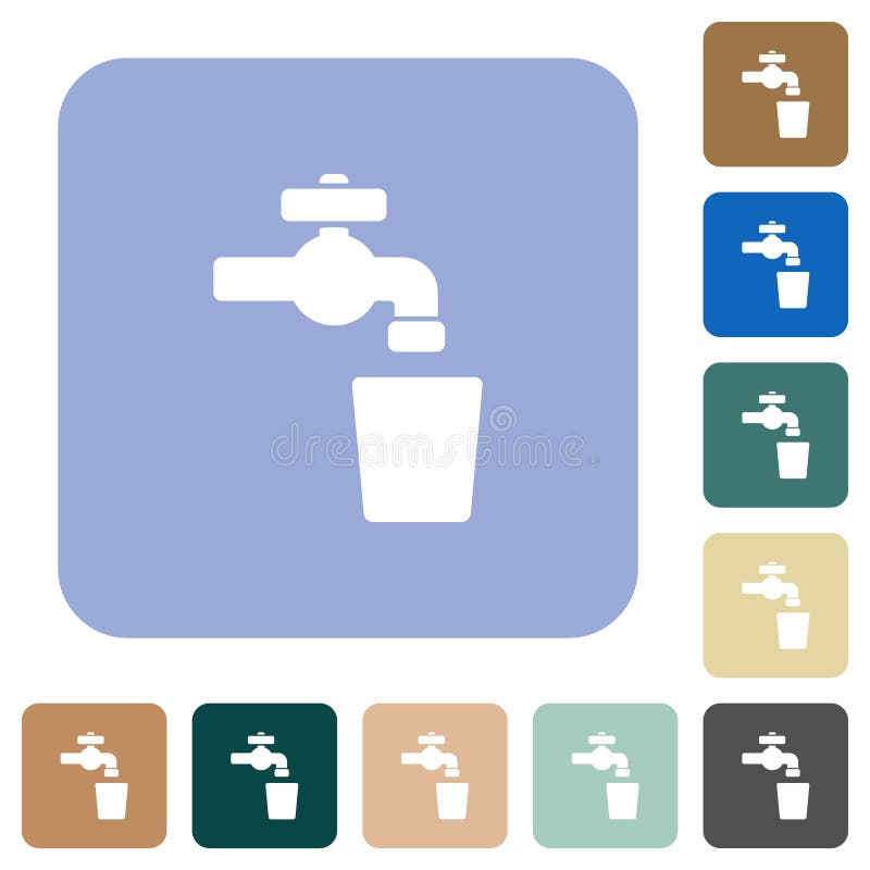 Drinking Water Rounded Square Flat Icons Stock Vector - Illustration of ...