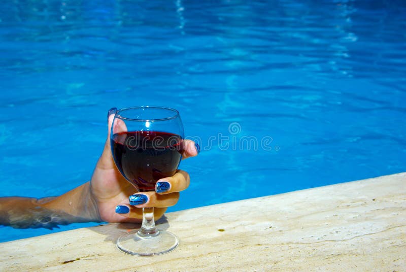 Drinking wine in the pool stock photo. Image of idyllic - 10969482