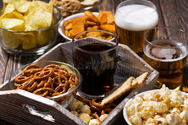 Drinks and an Assortment of Snacks Stock Image - Image of cookies ...