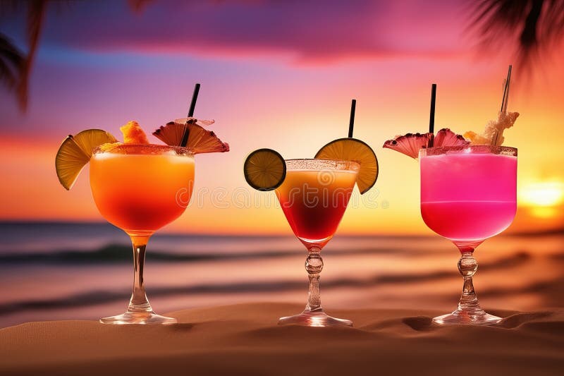 DRINKS on the BEACH ENJOYING the SUNSET. AI GENERATED Stock ...