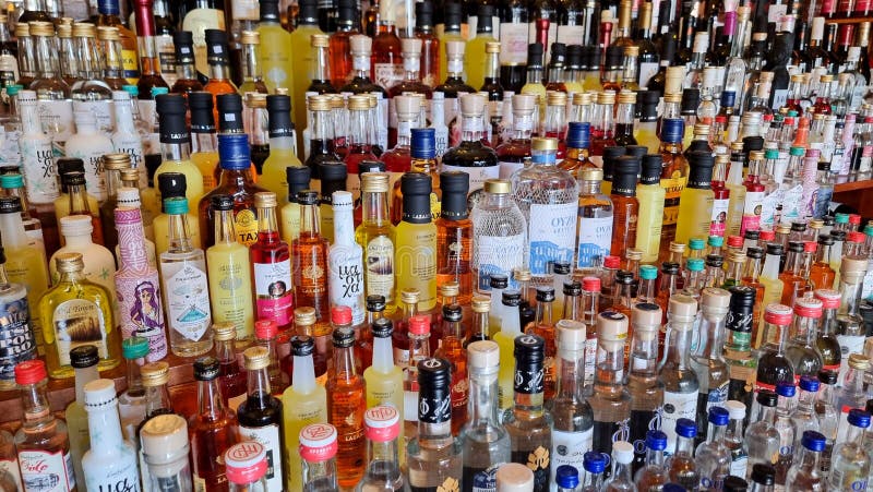 Drinks Bottles Many Variety Cava Alcohol Self Background Greece ...