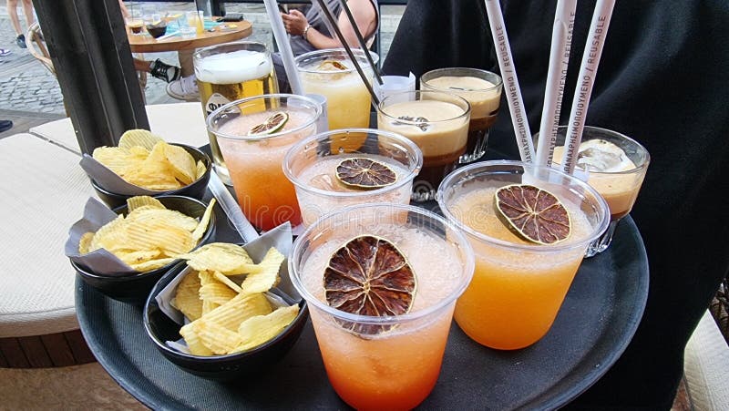 Drinks Coffee Chips Waiter Dish Summer Holidays Stock Image - Image of ...