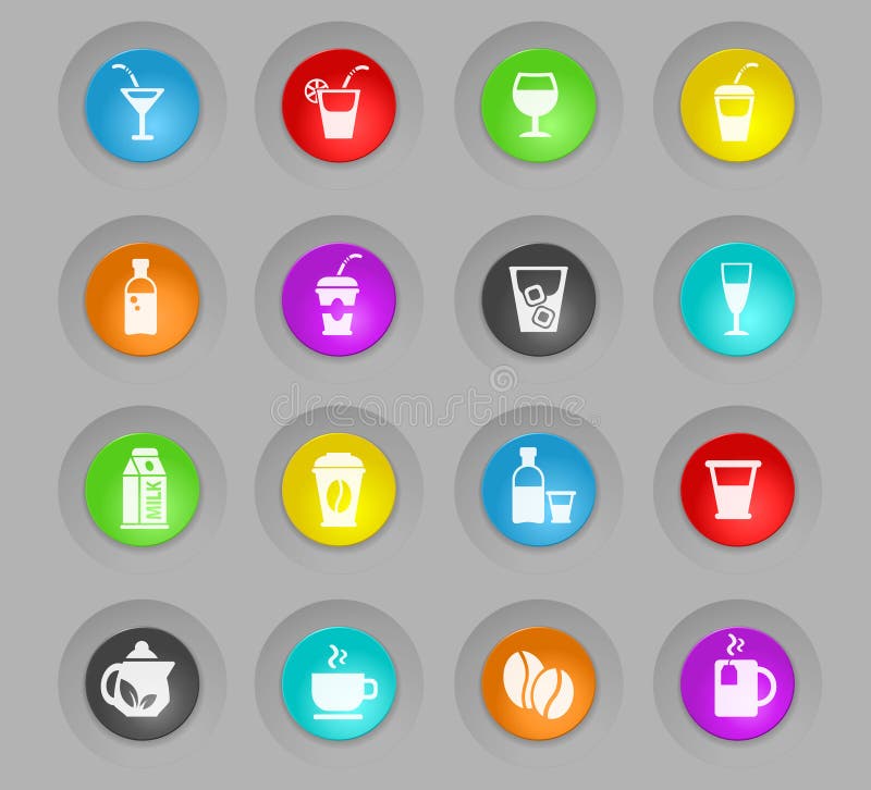 Drinks Colored Plastic Round Buttons Icon Set Stock Vector ...
