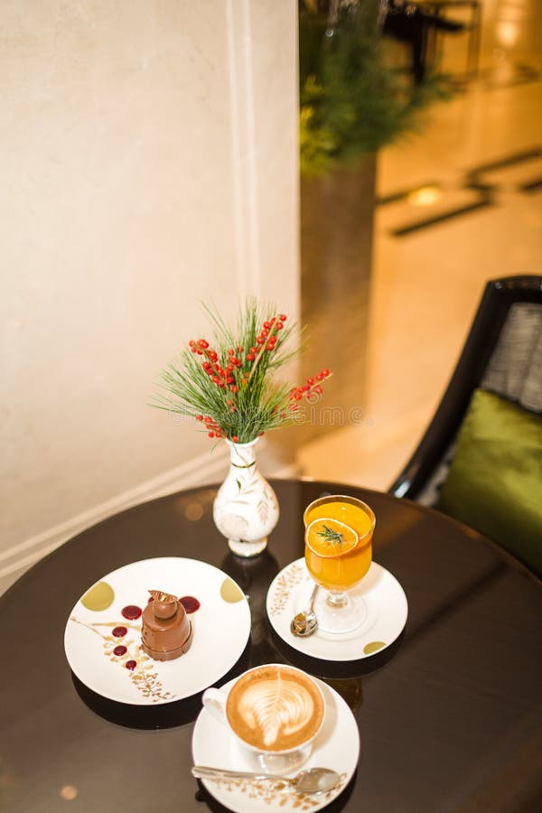 Drinks and Desserts on Table in Cafe Stock Image - Image of cocktail ...