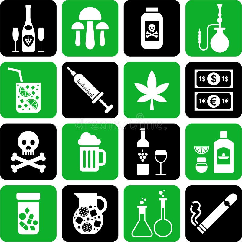 Drinks and drugs icons stock vector. Illustration of addict - 23933378