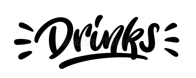 Drinks, Hand Drawn Calligraphy Logo. Modern Handwritten Brush Lettering ...