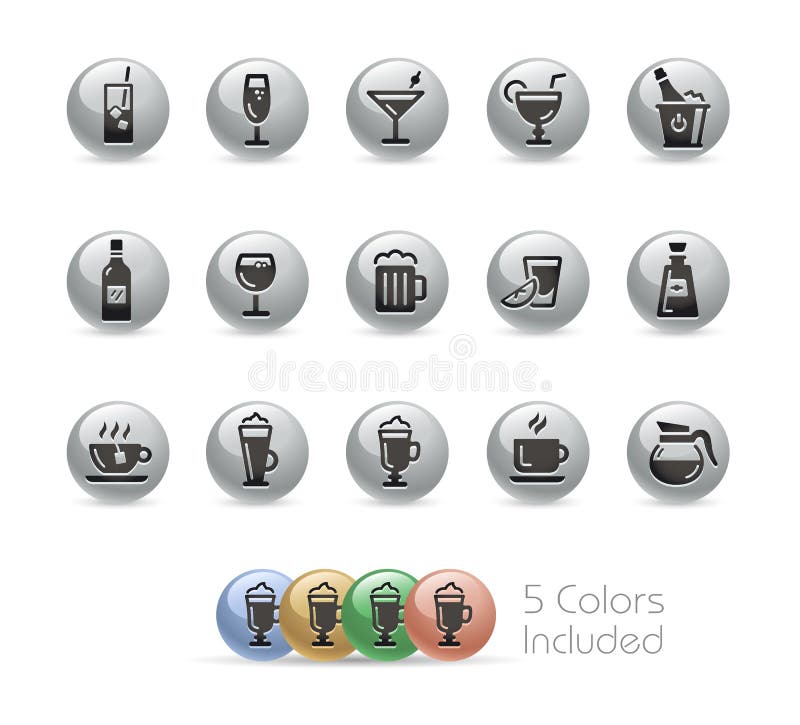 Drinks Icons // Metal Round Series Stock Vector - Illustration of color ...