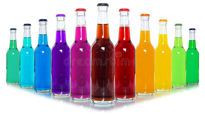 Drinks Lemonade Cola Drink Many Softdrinks Bottles in a Row Isolated on ...