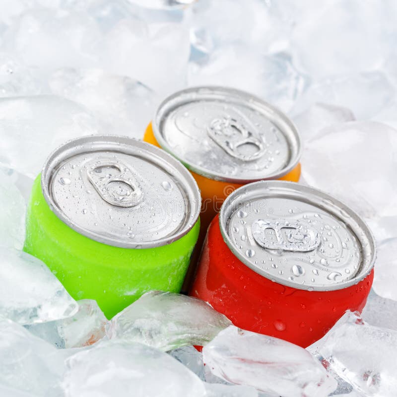Drinks Lemonade Cola Drink Softdrinks in Cans with Ice Cubes Square ...