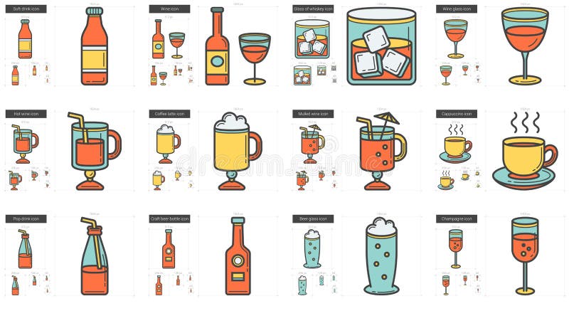 Drinks line icon set. stock vector. Illustration of beverage - 96435349