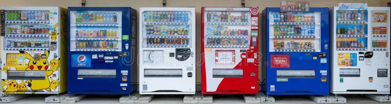 Drinks Machine Side by Side. Colorful Drink Machines in Row. Editorial ...