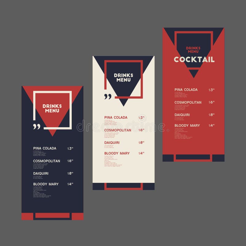 Drinks Menu. Cocktail Menu. Triangle, Square and Quotes. Set. Vector ...