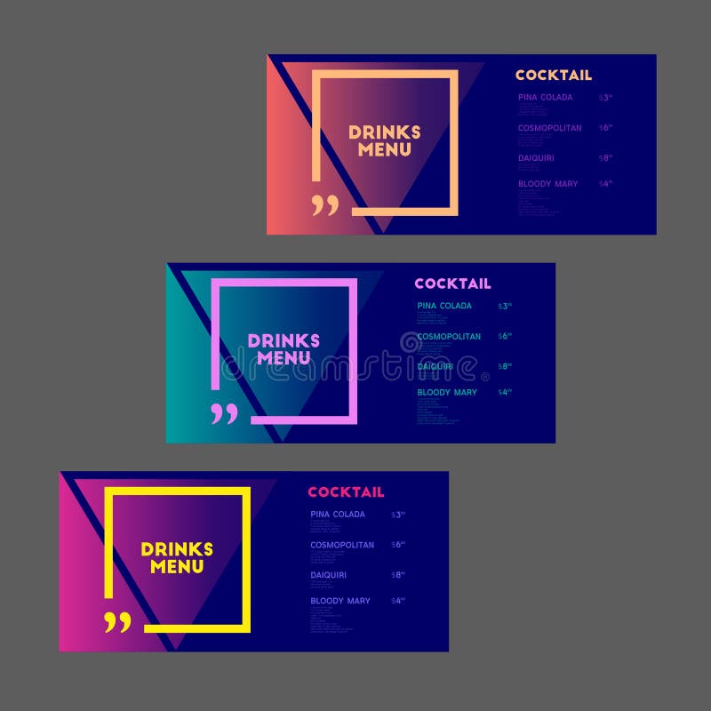 Drinks Menu. Cocktail. Set. Triangle, Square and Quotes. Stock Vector ...