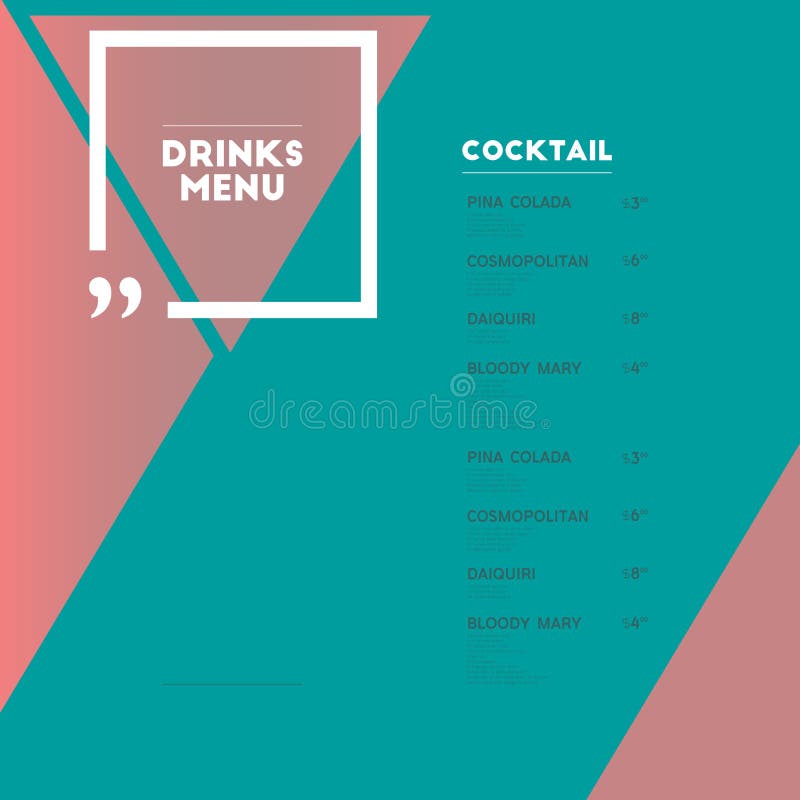 Drinks Menu. Cocktail. Triangle, Square and Quotes. Stock Vector ...