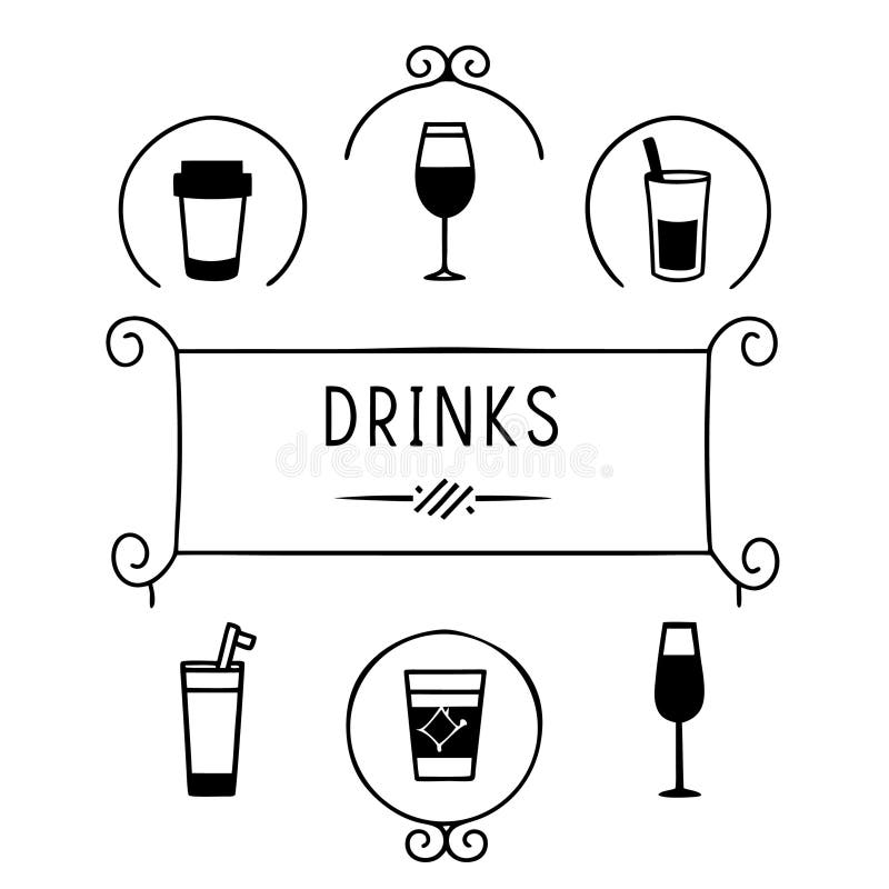 Drinks Menu with Coffee Wine and Soda Illustrations on Transparent ...