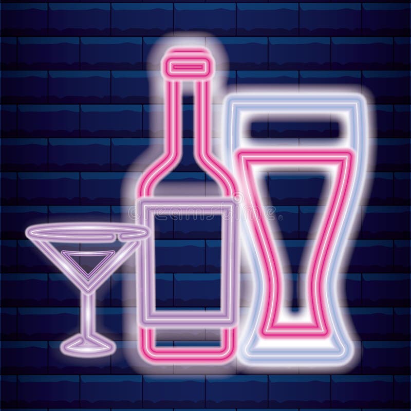 Drinks neon light label stock vector. Illustration of sign - 132031542
