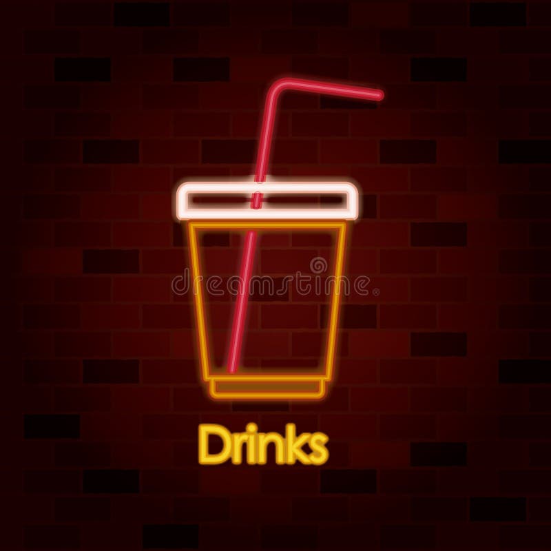 Drinks on Neon Sign on Brick Wall Stock Vector - Illustration of ...