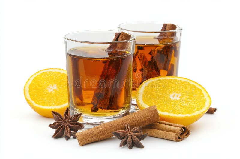 Drinks with Orange and Spice Isolated on White Background Stock ...