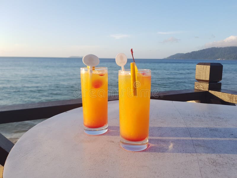 Drinks in seaside bar stock image. Image of tequila - 176348619