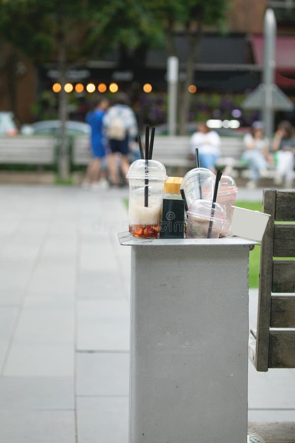 Drinks in the Trash Bin at the City Stock Photo - Image of water ...
