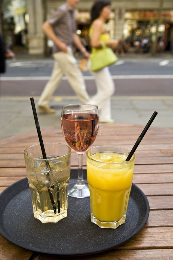 Drinks on Tray in Outdoor City Bar Stock Photo - Image of walking ...