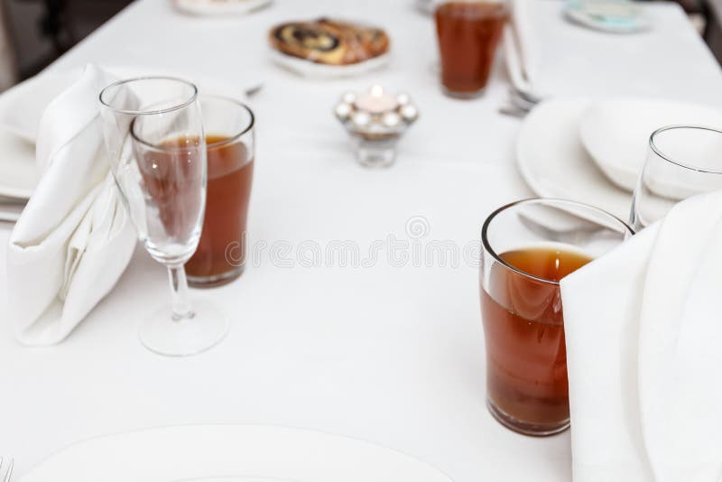 Drinks Served on a Formal White Dinner Table Stock Photo - Image of ...