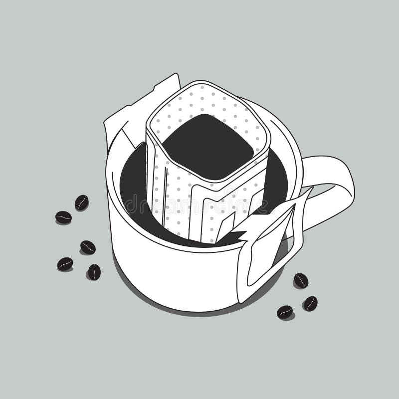 Drip Coffee Bag for Easy Brewing in a Cup. Set of Vector Icons, Black ...