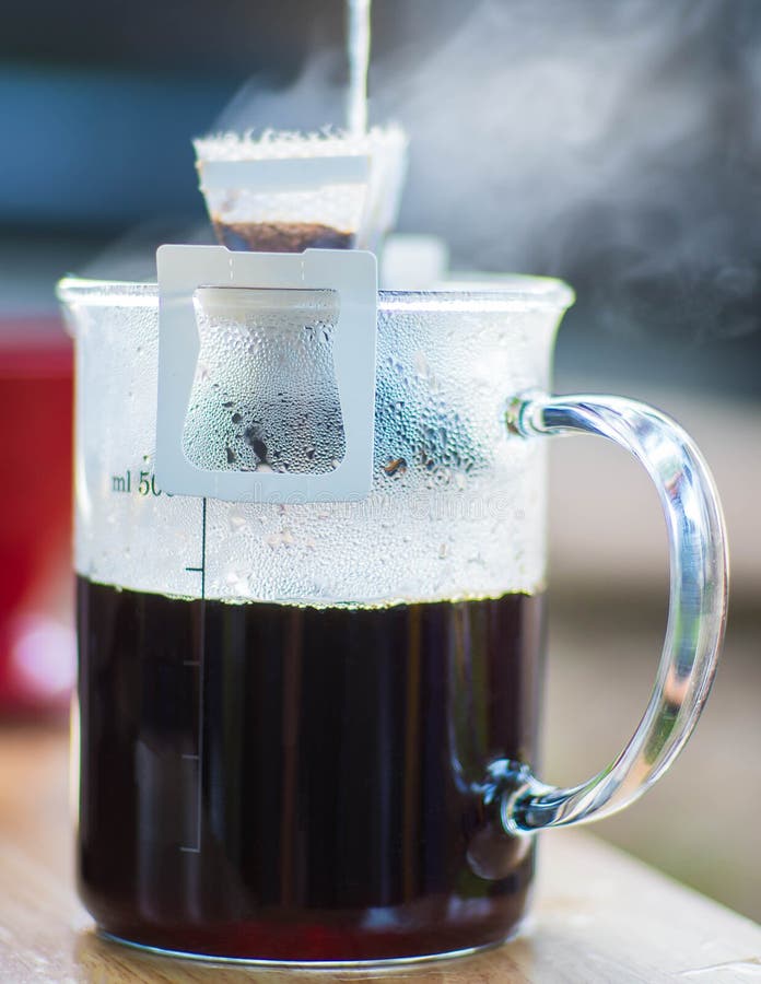 Pour Over and Drip Bag Brewing Coffee on Cup. Stock Image - Image of ...