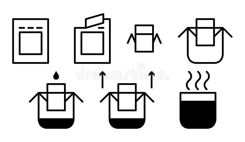 Drip Coffee Bag Brewing Instruction Icons Set Stock Illustration ...