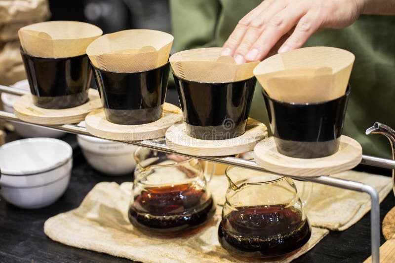 Drip Coffee with Blurred Barista Background Restaurant Cafe Stock Photo ...