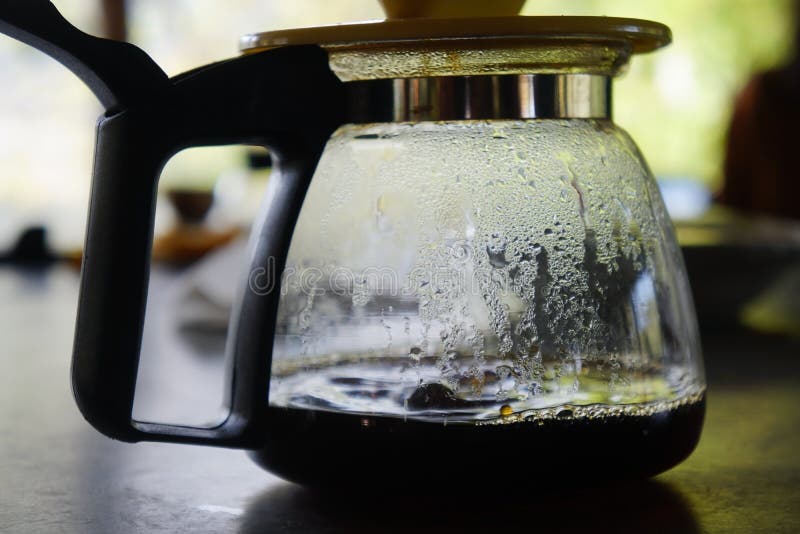 Drip Brew Coffee. Beaker of Dripping Hot Fresh Coffee on Filter Paper ...