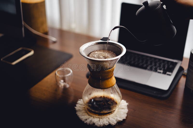 Drip Coffee on the Desk in the Morning Stock Image - Image of coffee ...
