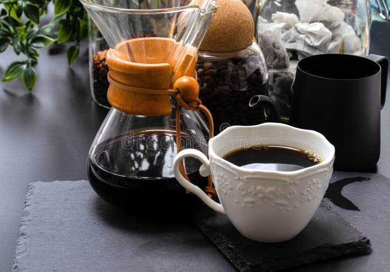 Drip Coffee Maker and a White Cup of Coffee Stock Image - Image of ...