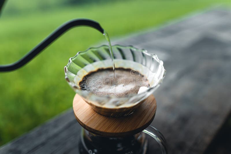 Drip Coffee Maker on Wooden Table Stock Photo - Image of drink, camping ...