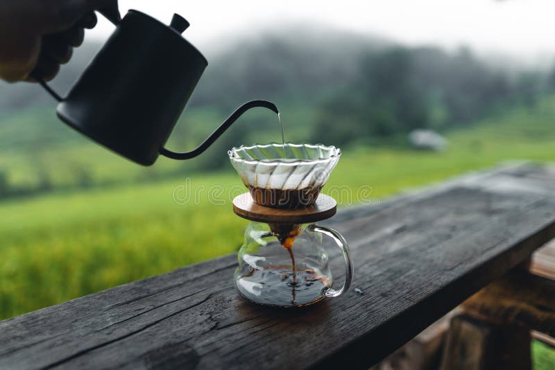 Drip Coffee Maker on Wooden Table Stock Image - Image of brewing ...