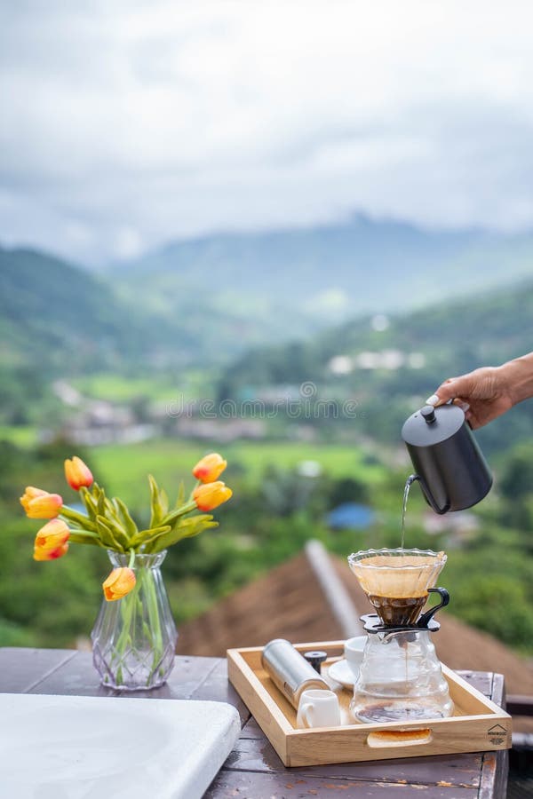 Drip Coffee in the Morning with Beautiful View Stock Photo - Image of ...