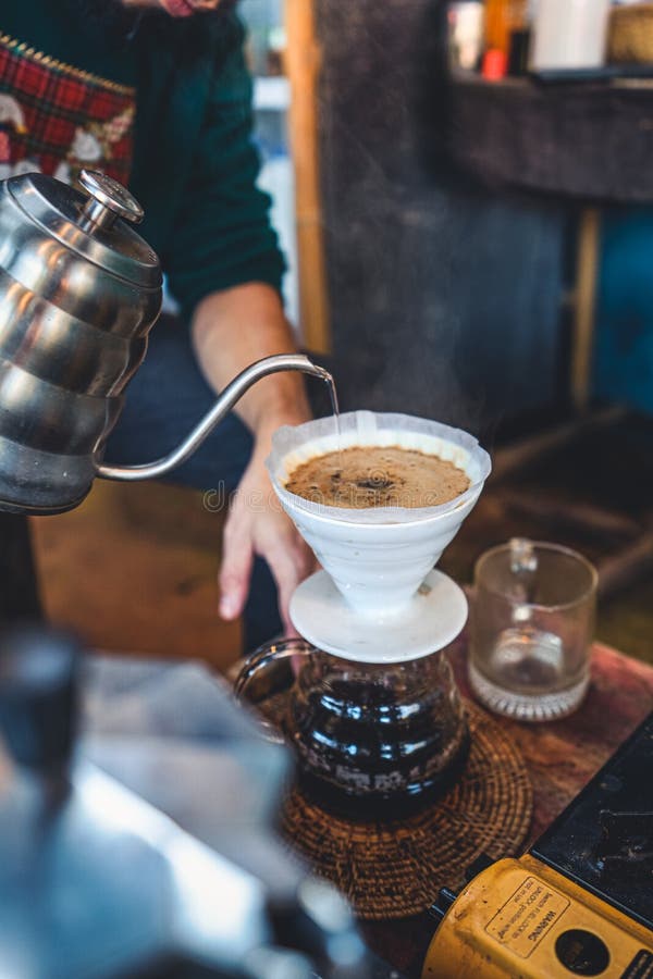 Drip Coffee in a Rustic Coffee Shop Stock Photo - Image of barista ...