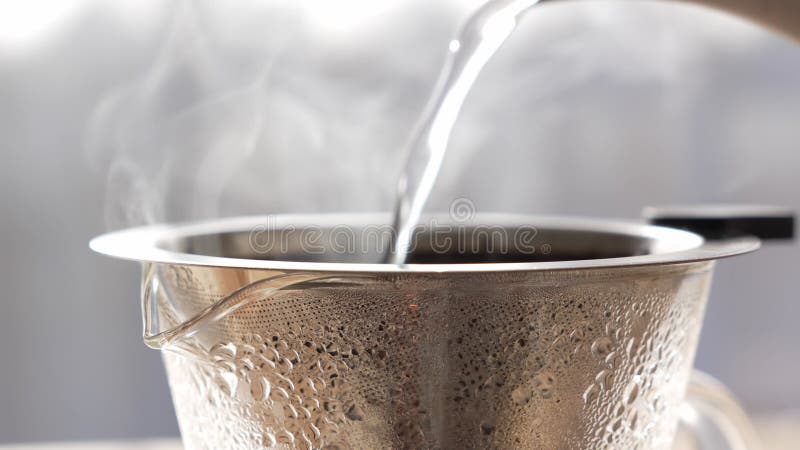 Drip Coffee - Scene of Pouring Hot Water and Dripping Stock Video ...