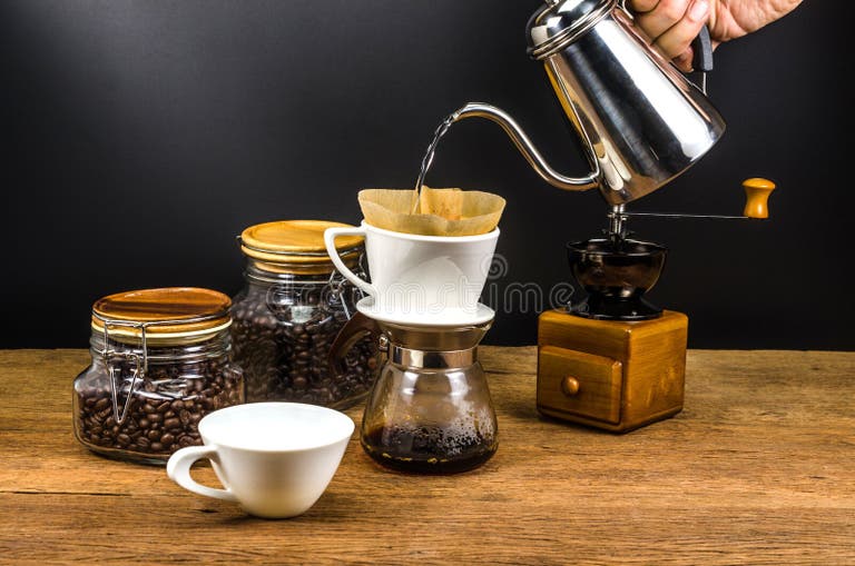 Drip Coffee Tools and Coffee Bean Stock Image - Image of food, metal ...