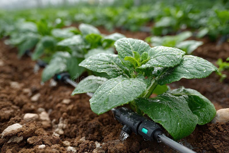 A Drip Irrigation System for Watering Rows of Young Crops. Stock Image ...