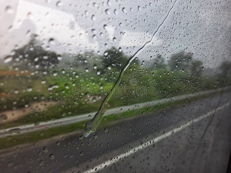 Drip Rain Water in Bus Glasses with Toll Road View Stock Photo - Image ...