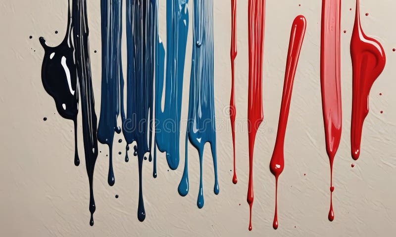 Dripping Abstract Artwork Features Vertical Lines Blue, Red, and Black ...