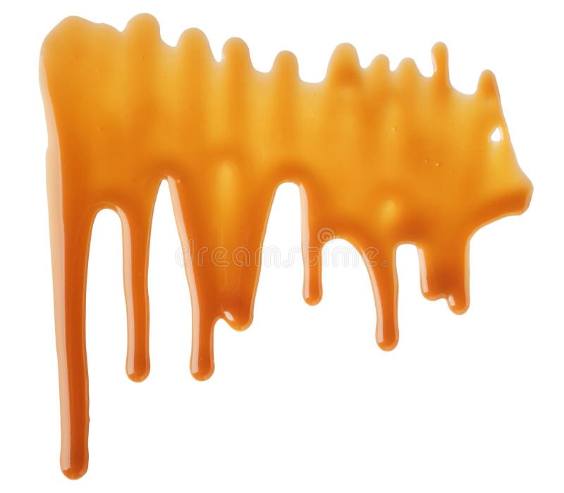 Dripping Abstract Melted Caramel Sauce Drops on White Background Stock ...