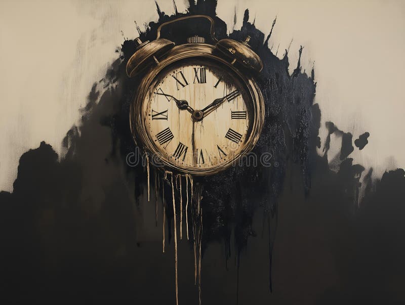 Dripping Alarm Clock, Black Ink, Artistic Expression, Surreal Time ...