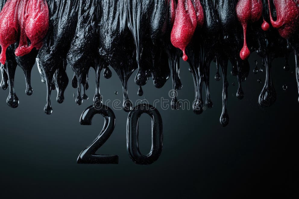 Dripping Black and Red Paint with Number 20 on Dark Background Stock ...