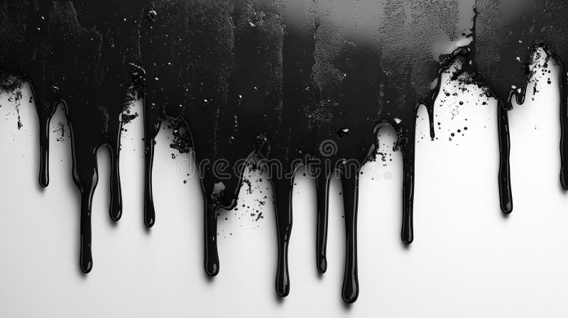 Dripping Black Substance on White Surface - Close-Up of Viscous, Glossy ...
