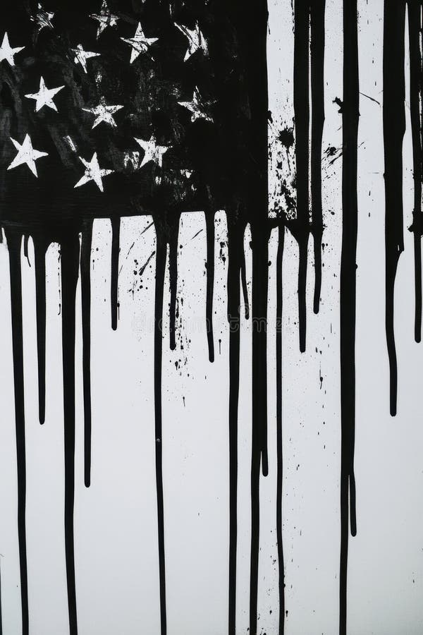 Dripping Black and White American Flag Symbolizing Artistic Expression ...