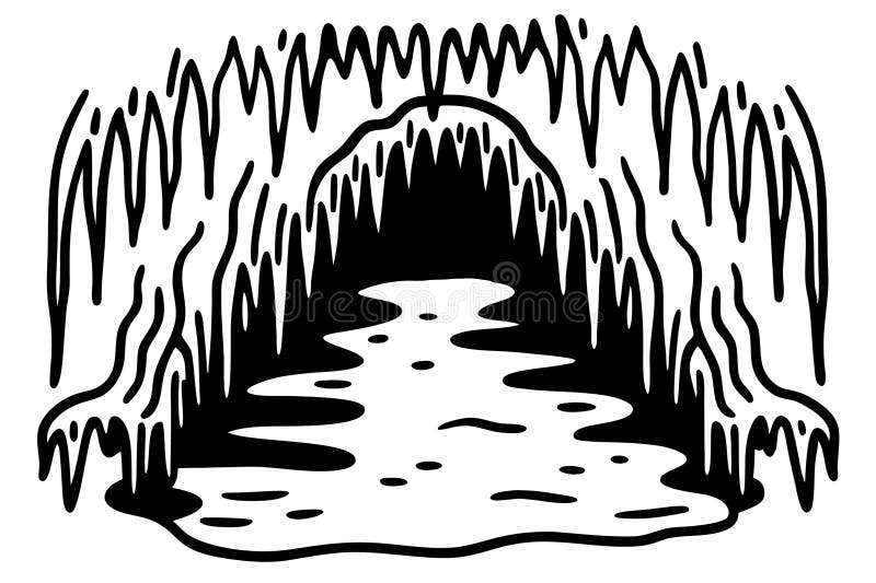Dripping Cave Illustration in Black and White, Mysterious Underground ...