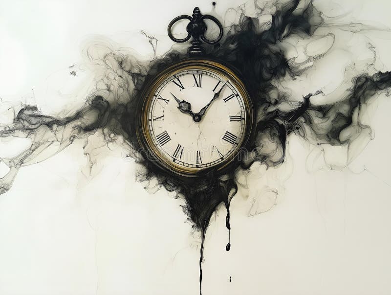 Dripping Clock, Black Ink, Artistic Expression, Surreal Time Piece ...