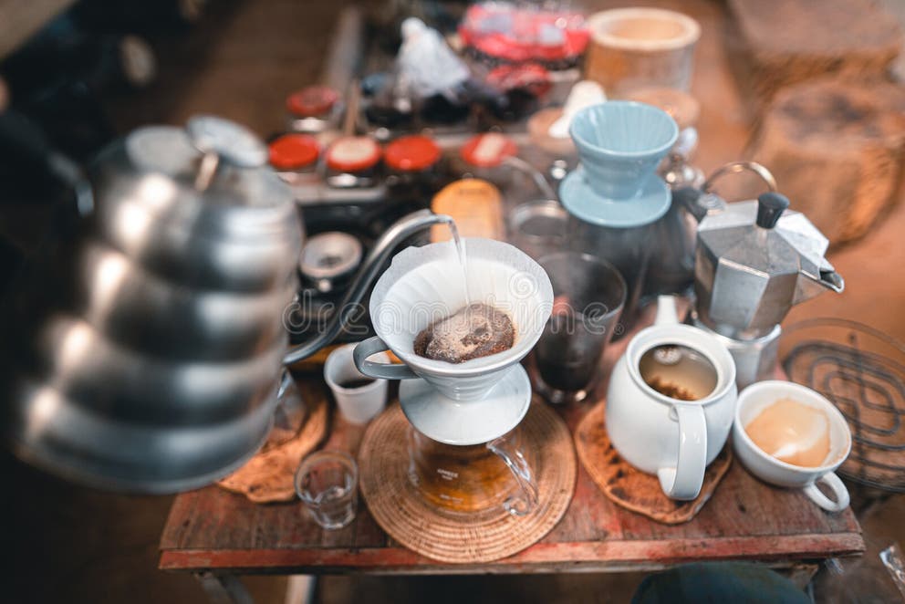 Dripping Coffee on a Table at a Country Cafe Stock Photo - Image of ...
